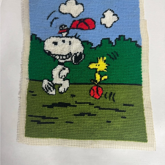 Other | Peanuts Snoopy Woodstock Completed Needlepoint Baseball Theme ...